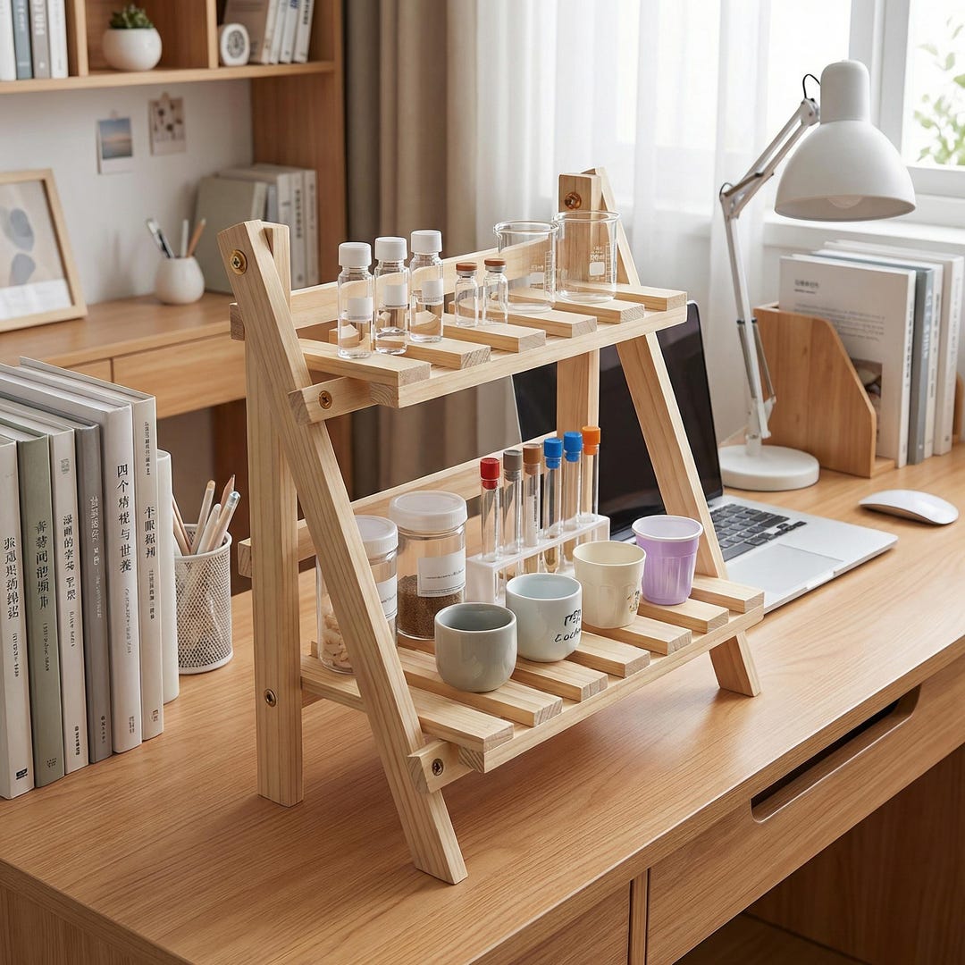 Wooden Folding Shelf Rack | 2 Tier Wood Organizer | Minimal ...