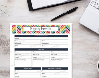 Printable Fillable Emergency Contact Info, Editable Important ...