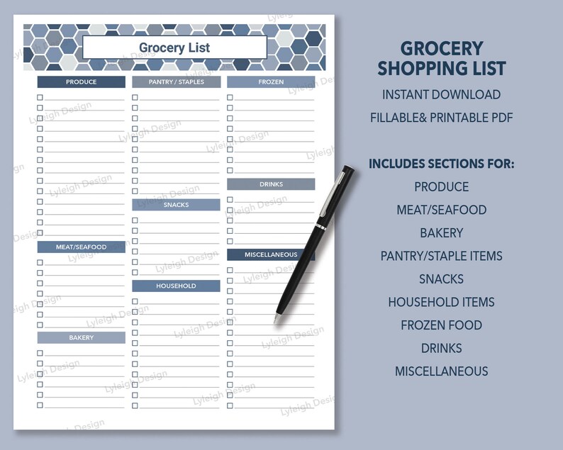 Fillable Grocery List, Printable Grocery Planner, Shopping List ...