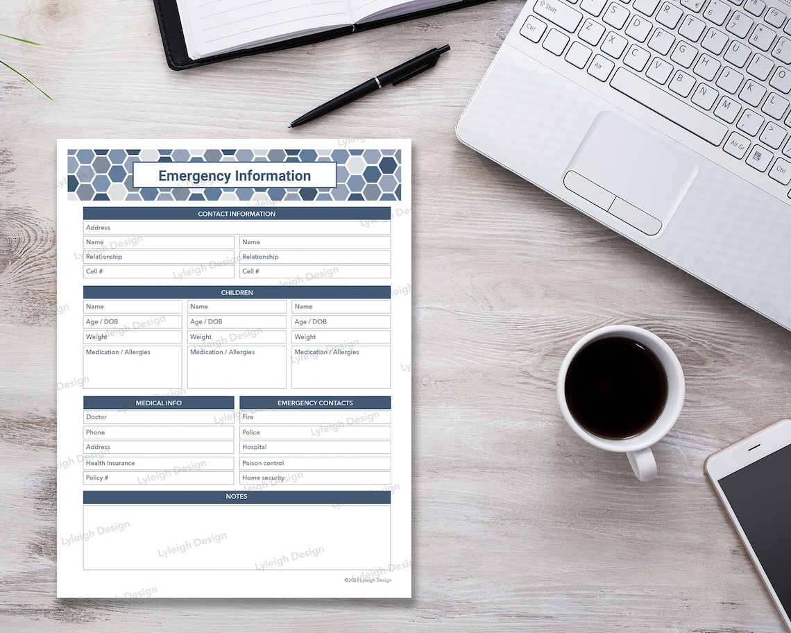 Printable Fillable Emergency Contact Info, Editable Important ...