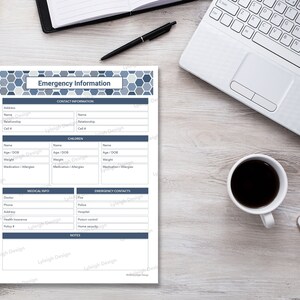 Printable Fillable Emergency Contact Info, Editable Important ...