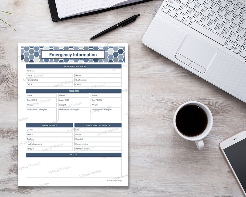 Printable Fillable Emergency Contact Info, Editable Important ...