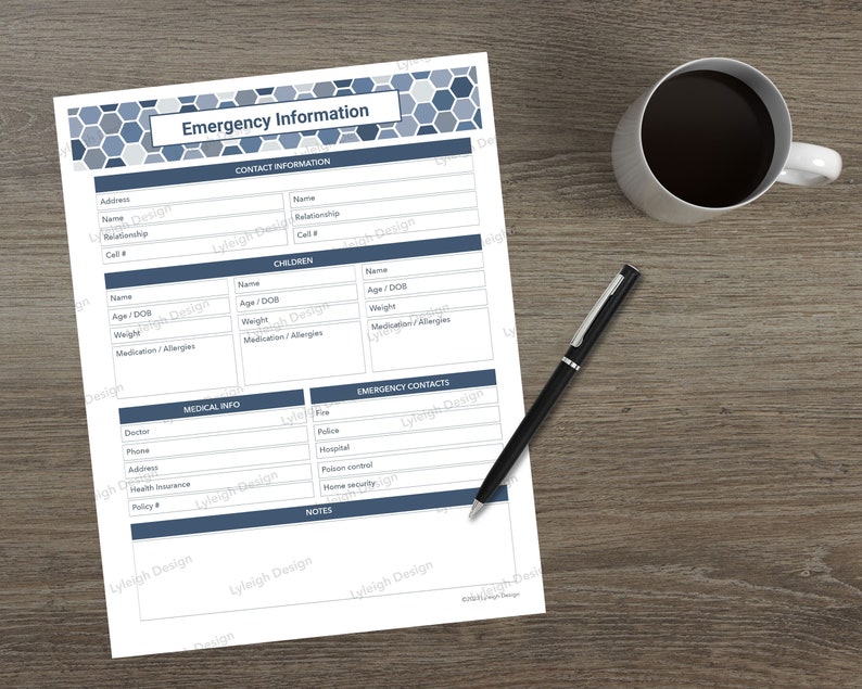 Printable Fillable Emergency Contact Info, Editable Important ...