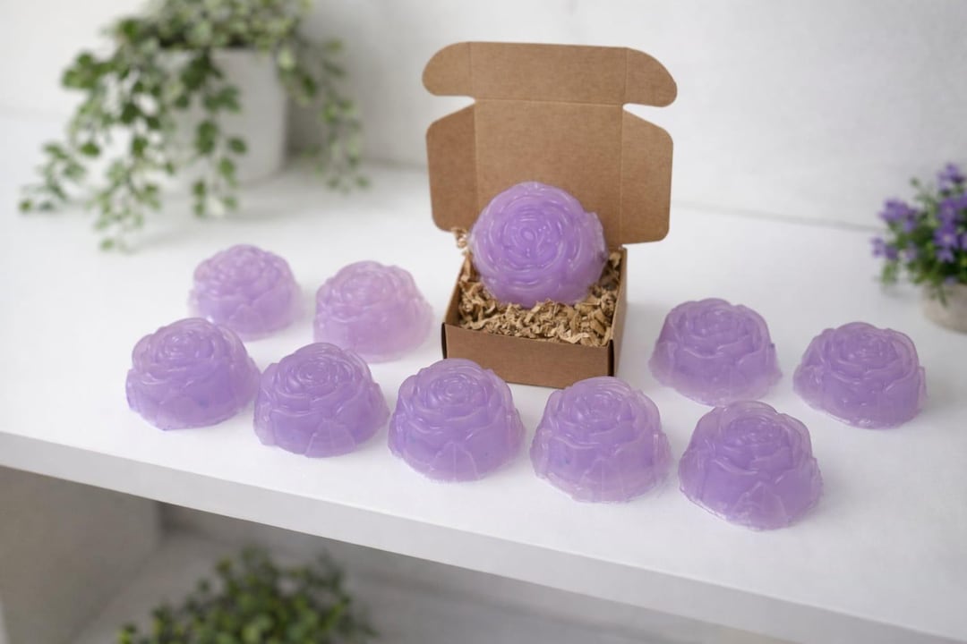 Handmade Glycerin Soap With Lavender Scent | Rose Shape | Almond & Shea ...