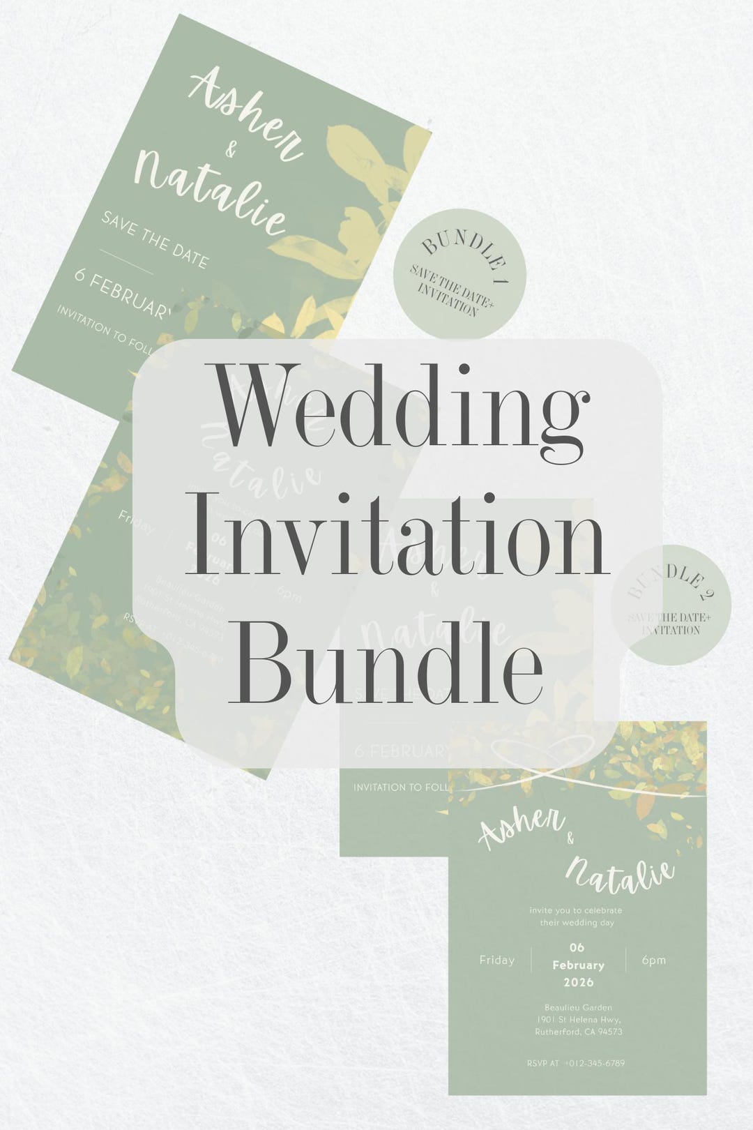 Bundle Digital Sage Green Minimal Botanical Garden Wedding | Simple ...