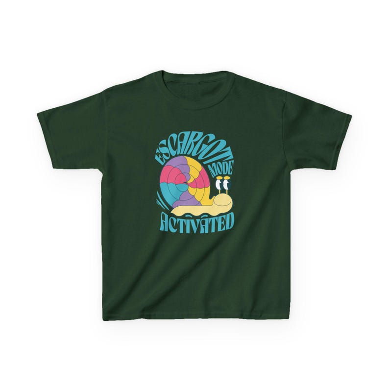 Escargot Mode Activated Kids Graphic Tee, Groovy Retro Snail Design ...
