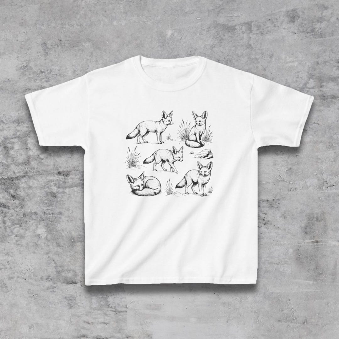 Fennec Fox Kids Tee, Vintage Field Study Illustration, Desert Wildlife ...