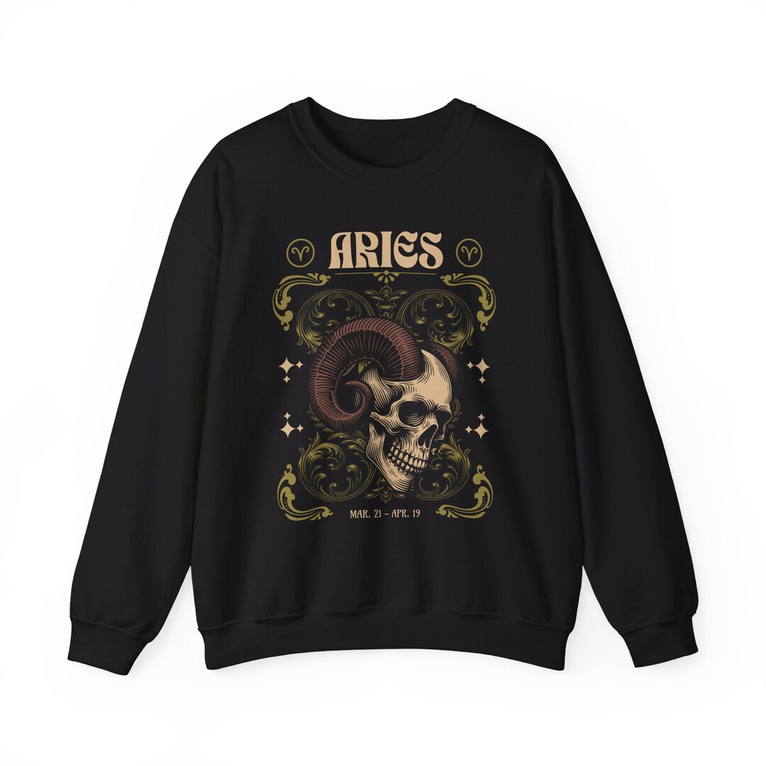 Aries Zodiac Sign Vintage Gothic Skeleton Gildan Unisex Graphic ...