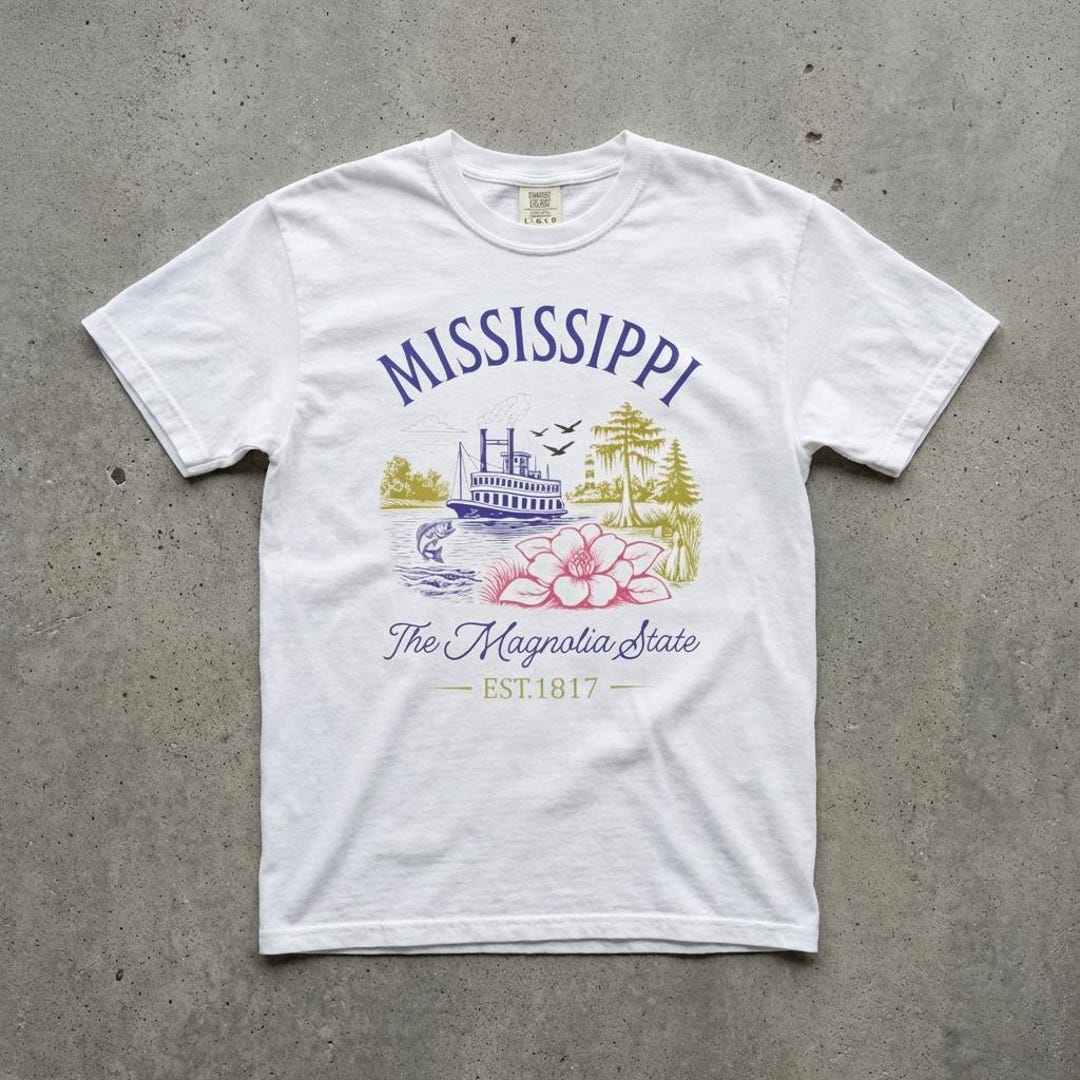 Mississippi Graphic T-shirt, the Magnolia State, Riverboat Magnolia ...