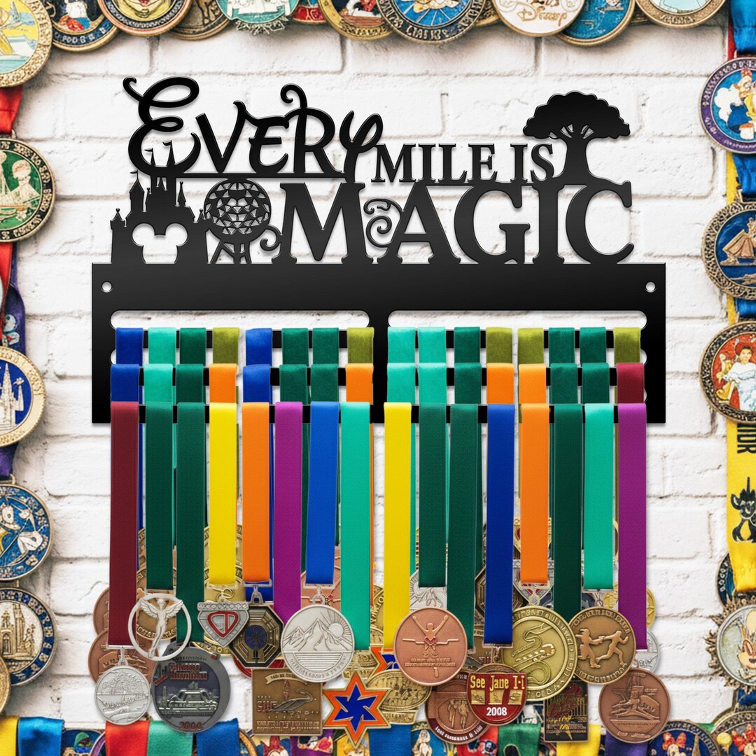 Custom Disney Medal Hanger Every Mile is Magic Metal Ribbon Display ...