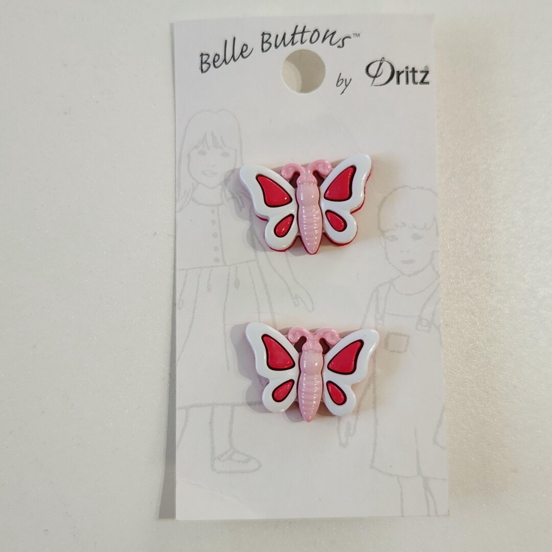 Belle Buttons by Dritz Set of 2 Pink/white Butterflies Embellishments ...