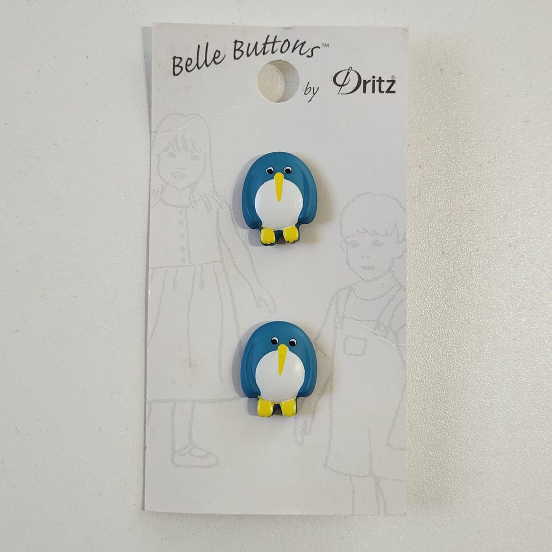 Belle Buttons by Dritz Set of 2 Blue Penguins Embellishments Shank Back ...