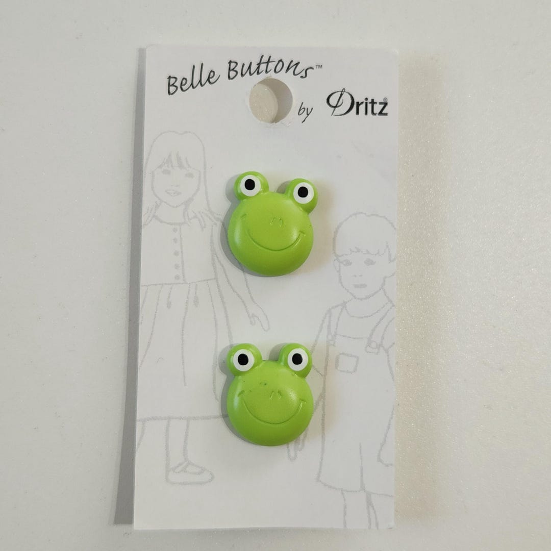 Belle Buttons by Dritz Set of 2 Green Frog Face Embellishments Shank ...