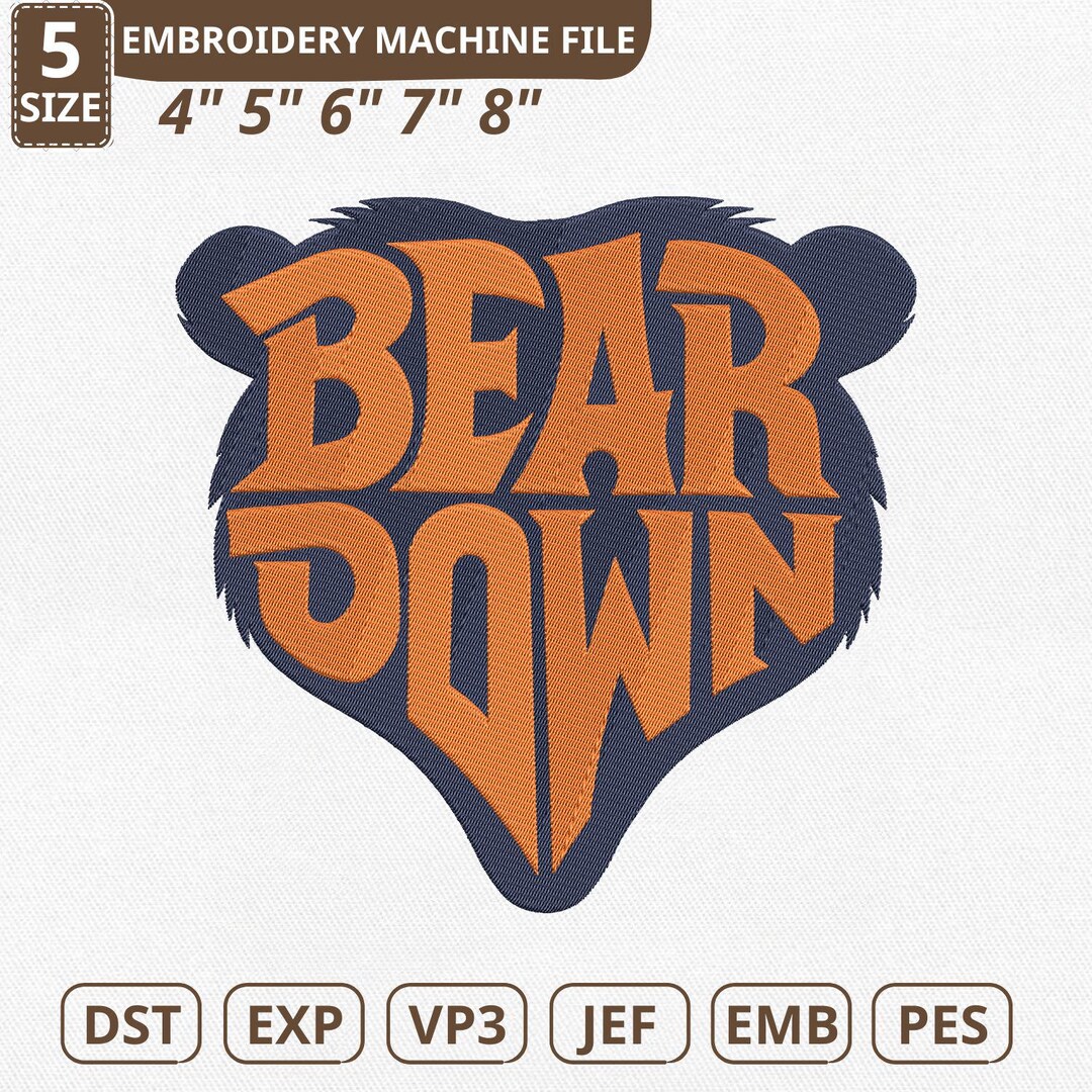 Bear Down Embroidery Design, Orange Navy Team Logo (digital Download ...