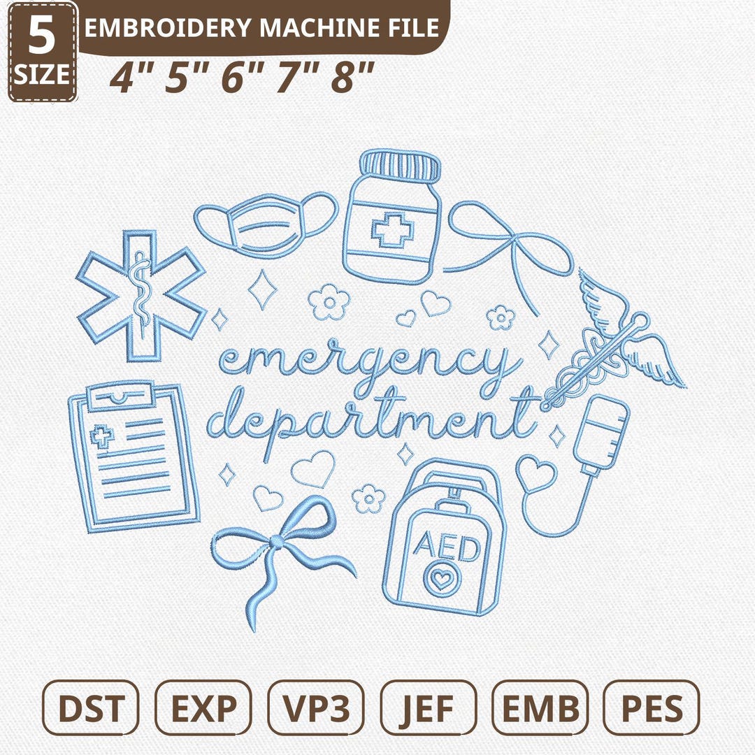Emergency Department Embroidery Design, ER Nurse, Coquette Style ...