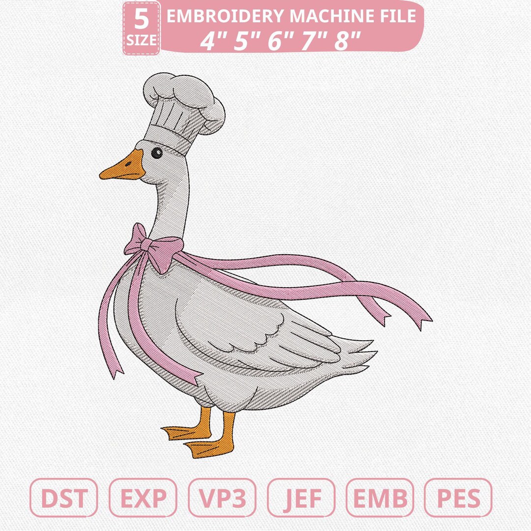 Coquette Goose Chef Pink Bow Machine Embroidery File, Goose Cooking ...