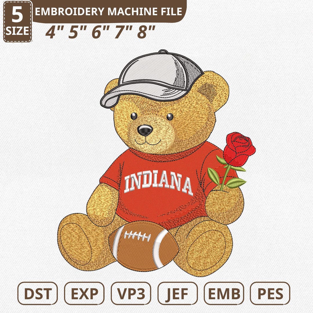 Indiana Teddy Bear Embroidery Design, Rose, Football (digital Download ...