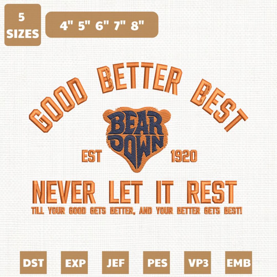 Bear Down Machine Embroidery File, Orange and Navy Design (digital ...