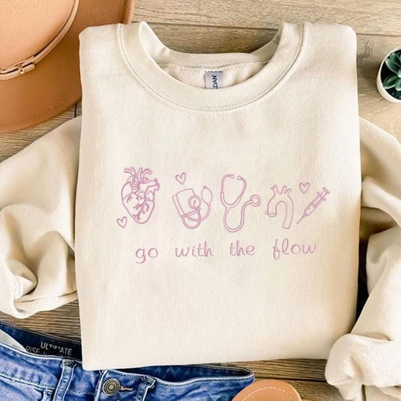 Go With the Flow Cardiac Nurse Machine Embroidery File, Cardiology ...