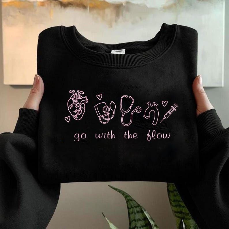 Go With the Flow Cardiac Nurse Machine Embroidery File, Cardiology ...