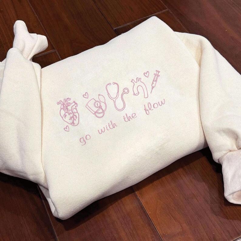 Go With the Flow Cardiac Nurse Machine Embroidery File, Cardiology ...