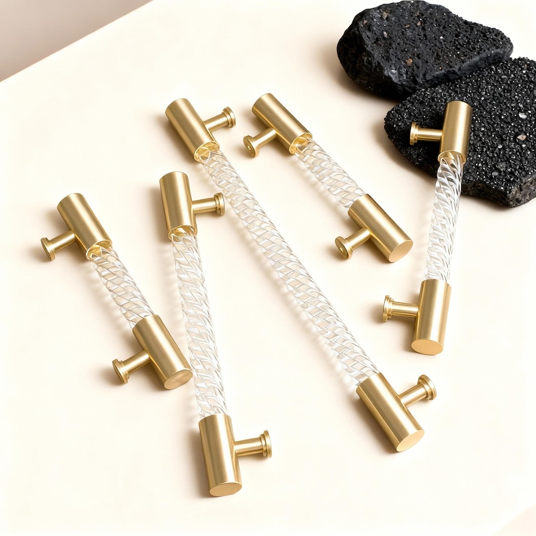 Crystal Twist Pull, Brass Acrylic Handles, Minimalist Cabinet Pulls - Etsy
