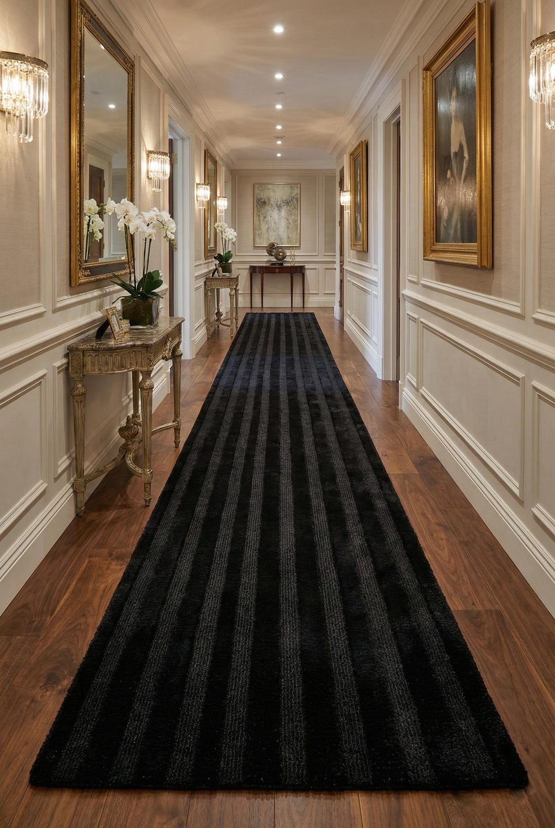 Black Striped Runner Rug for Hallway , Entryway , Passage & Home Decor ...