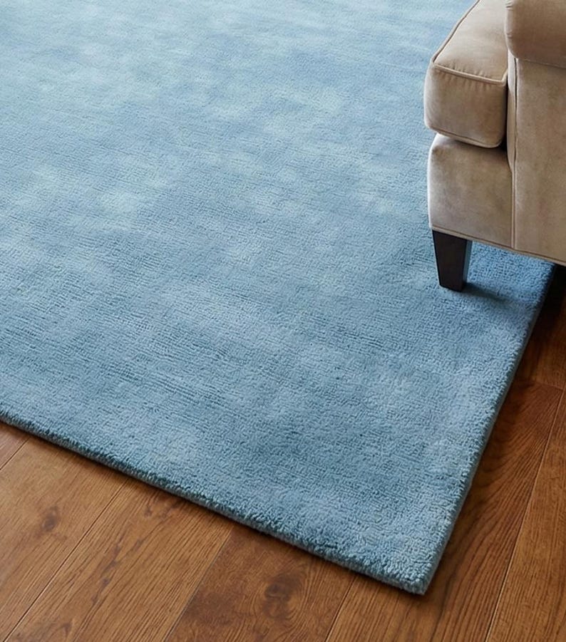 Sky Blue Plush Shaggy Area Rug Soft Solid Carpet for Living Room ...