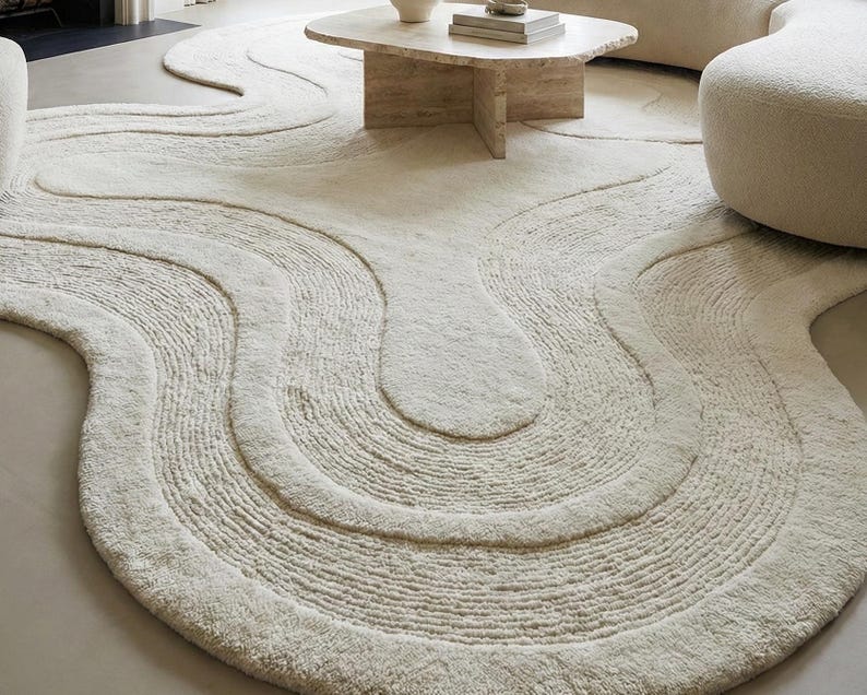 Handmade Cream Abstract Tufted Rug for Living Room , Bedroom , Nursery ...