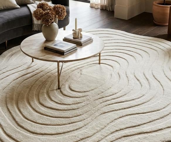 Minimalist Wave Pattern Rug Soft Cream Abstract Area Rug for Living ...