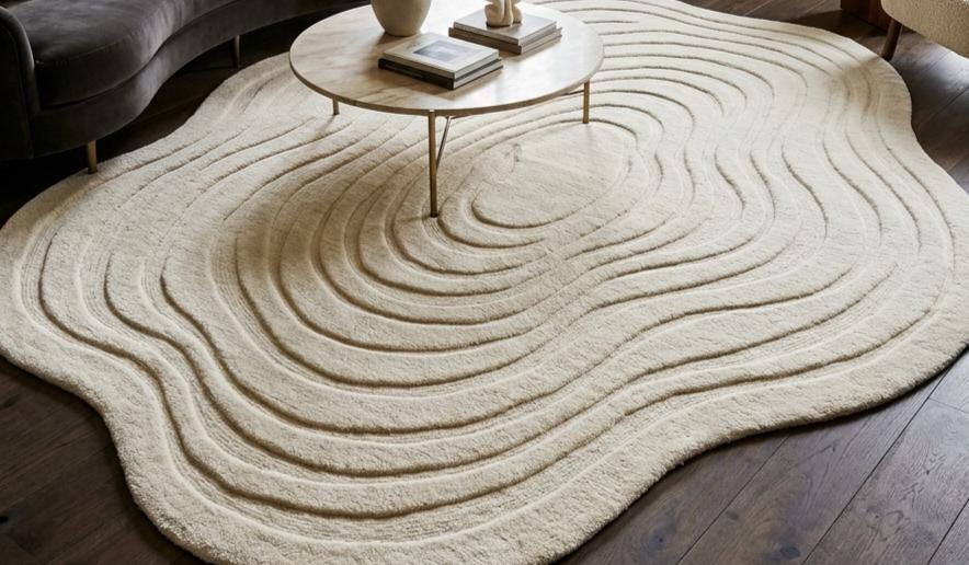Minimalist Wave Pattern Rug Soft Cream Abstract Area Rug for Living ...