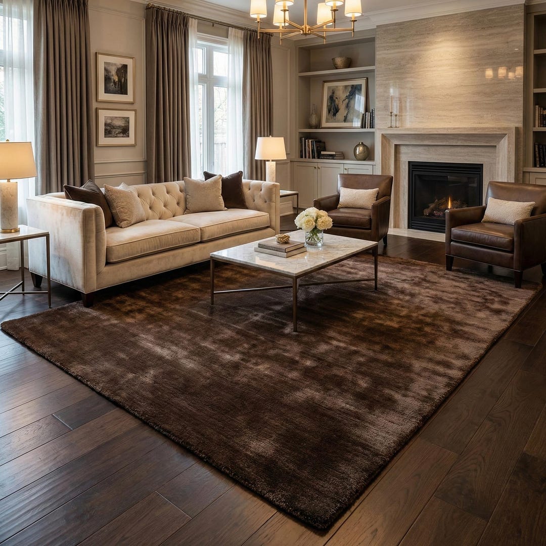 Luxury Dark Brown Area Rug Soft Plush Modern Rug for Living Room ...