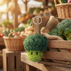 Crochet Broccoli Keychain Handmade, Cute Vegetable Keychain, Kawaii ...
