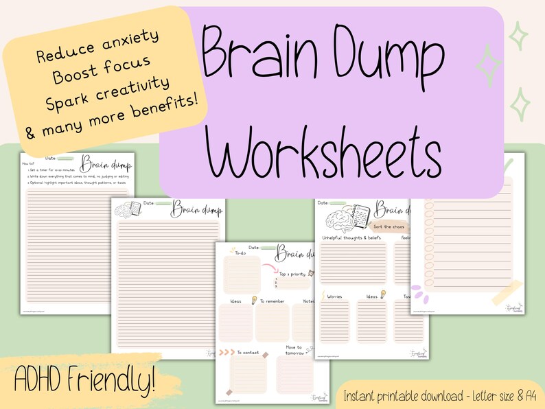 Printable Brain Dump Worksheets | Hand-drawn Journaling Planner Pages ...