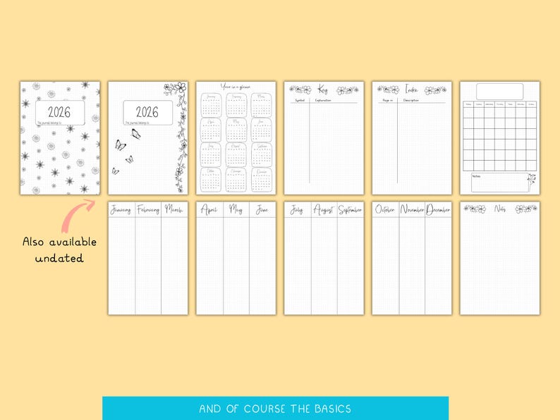 Bullet Journal 2026 & Undated Printable Planner | 120 Page Bujo Starter ...