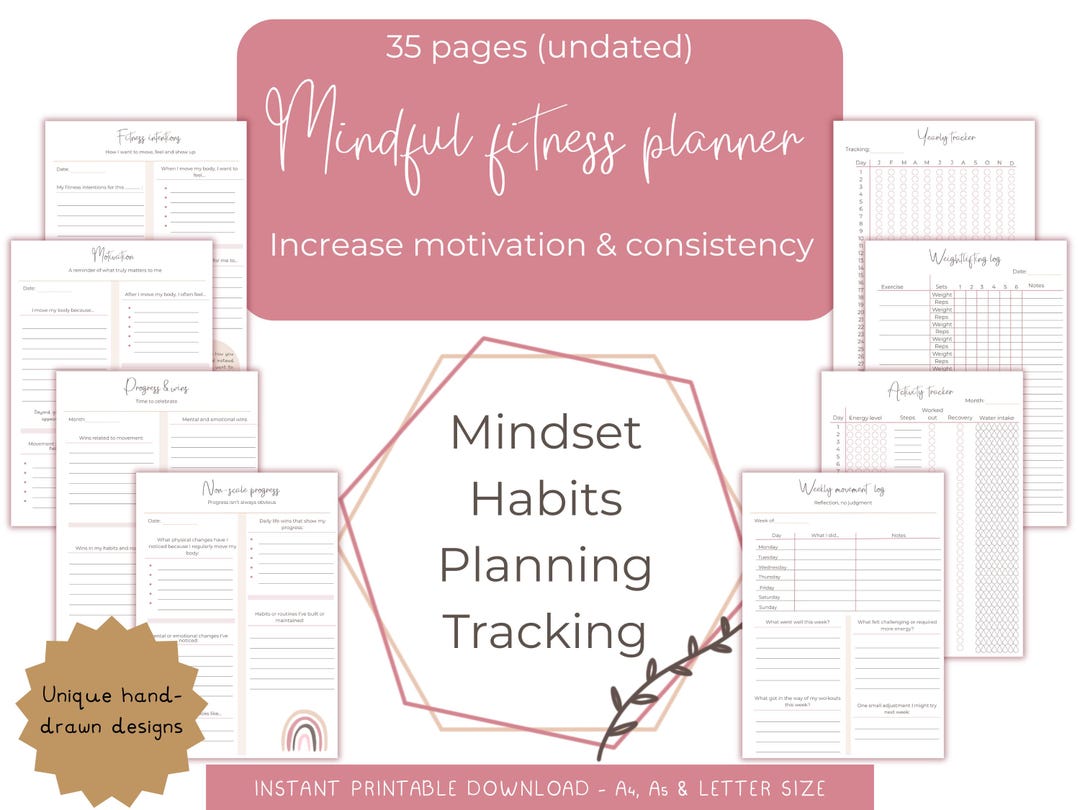 Mindful Fitness Planner Printable | Habit & Mood Tracker (A4, A5, US ...
