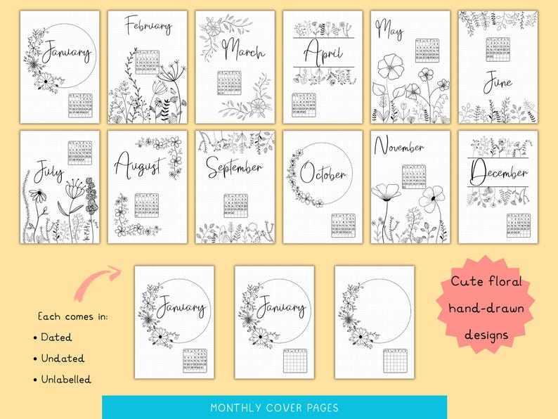 Bullet Journal 2026 & Undated Printable Planner | 120 Page Bujo Starter ...