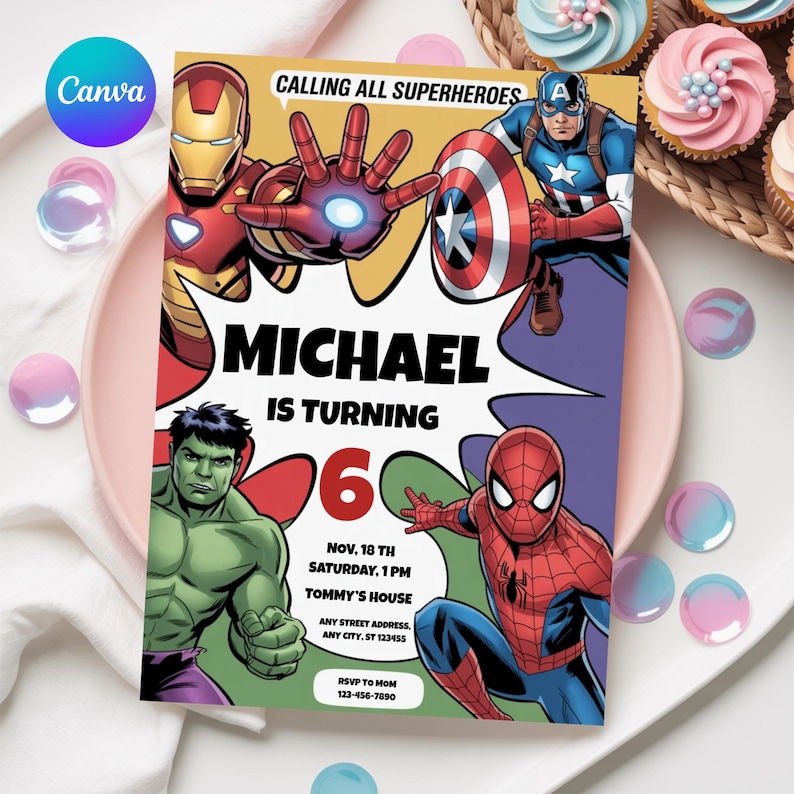 Editable Superheroes Birthday Invitation, Superhero Birthday Invite ...
