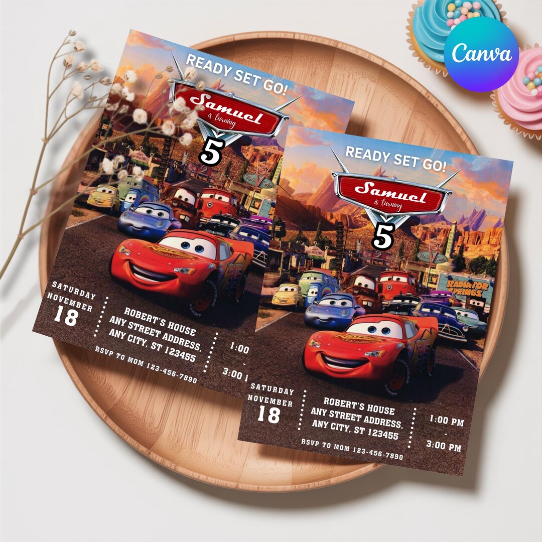 Cars Birthday Party Invitation, Lightning Mcqueen Birthday, Cars Party ...