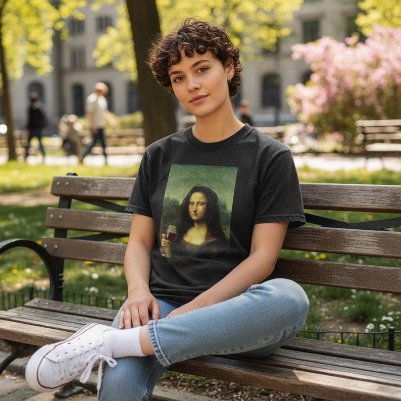 Mona Lisa Drinking Wine Shirt, Vintage Retro Art Graphic Tee, Funny ...