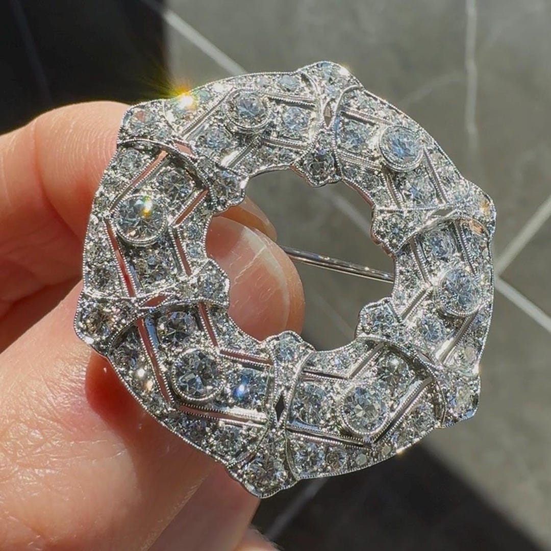 Art Deco Solid Platinum & Natural Diamond Open Brooch (1920's) - Etsy