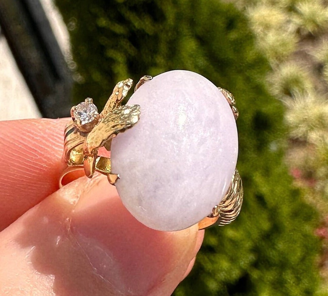 Vintage Natural Lavender Jade and Diamond 14k Solid Gold Ring - Etsy