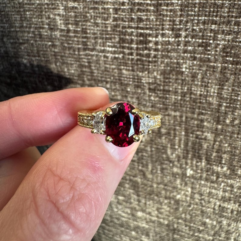 Vintage Style 18k Yellow Gold Natural Red Spinel & Diamond Ring - Etsy