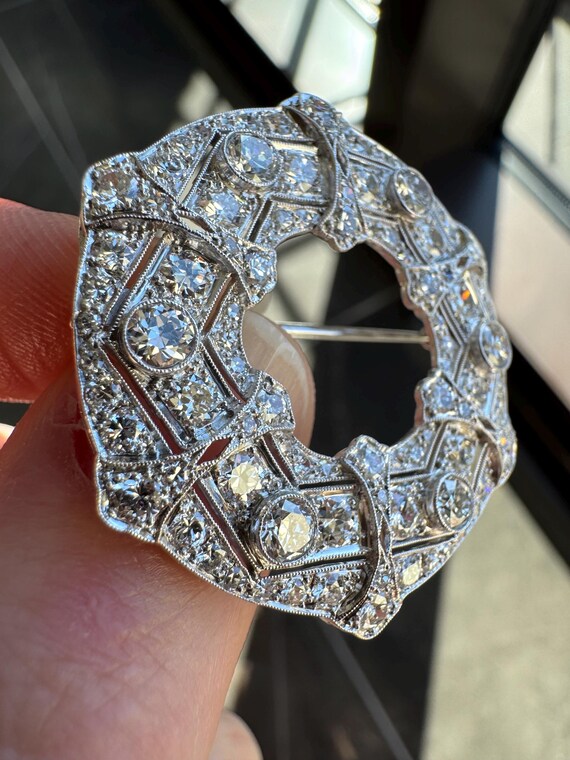 Art Deco Solid Platinum & Natural Diamond Open Brooch… - Gem