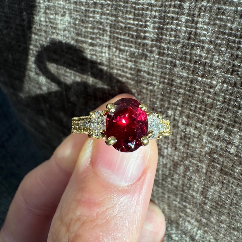 Vintage Style 18k Yellow Gold Natural Red Spinel & Diamond Ring - Etsy