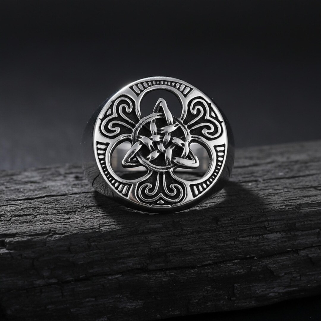 Vintage Celtic Knot Signet Ring Stainless Steel Men Wedding Band Round ...