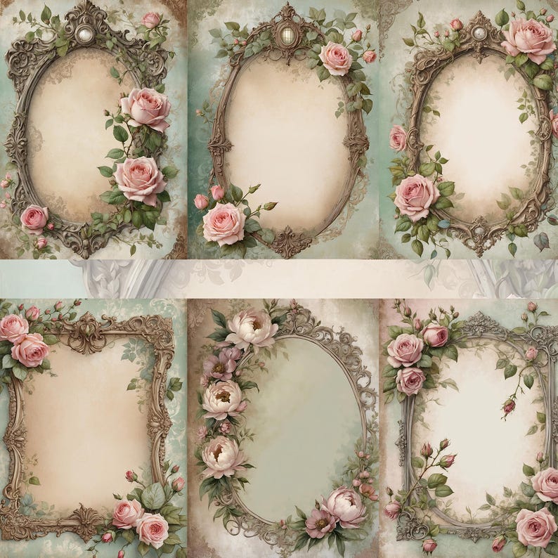 Vintage Floral Frames Printable Pages for Scrapbooks and Junk Journals ...