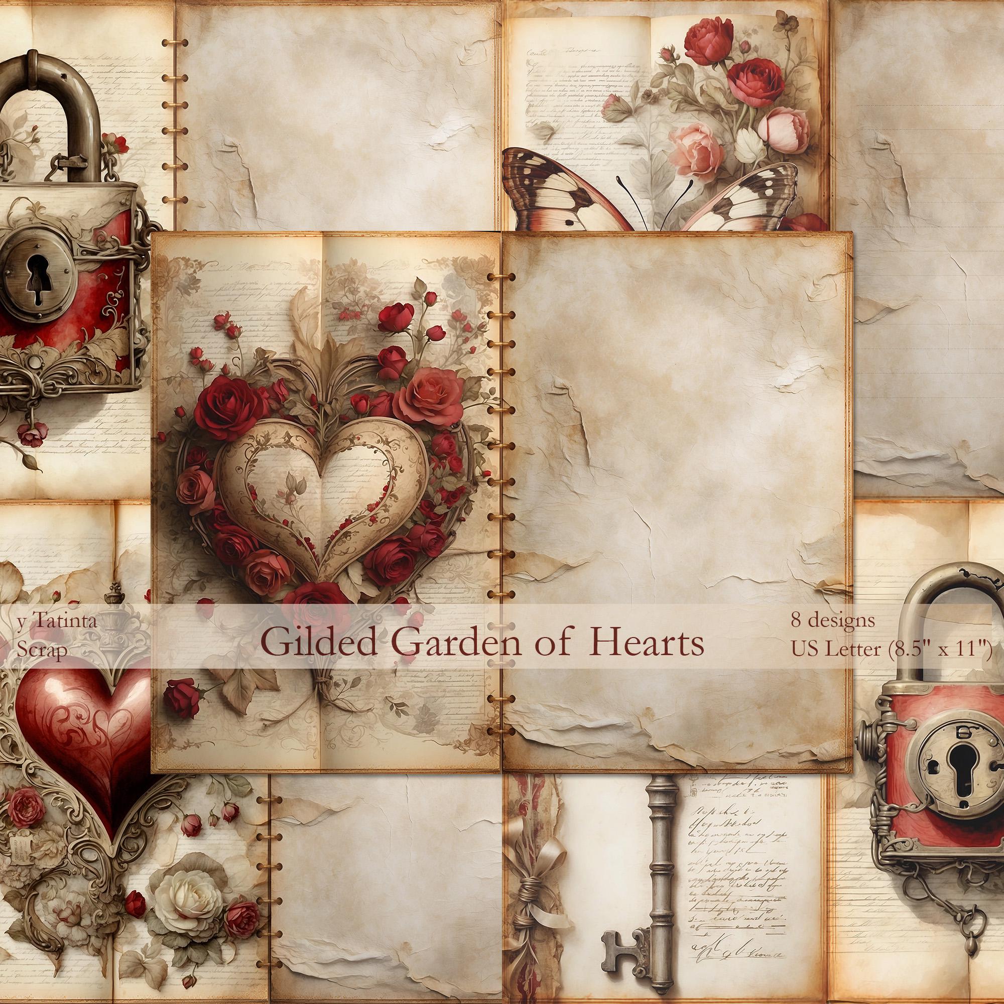 Vintage Valentine Digital Paper for Junk Journals - Heart Rose Ephemera ...