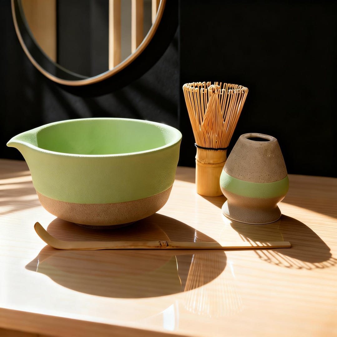 Matcha Green Two Tone Set With Spout, Modern Minimalist Dipped Glaze ...