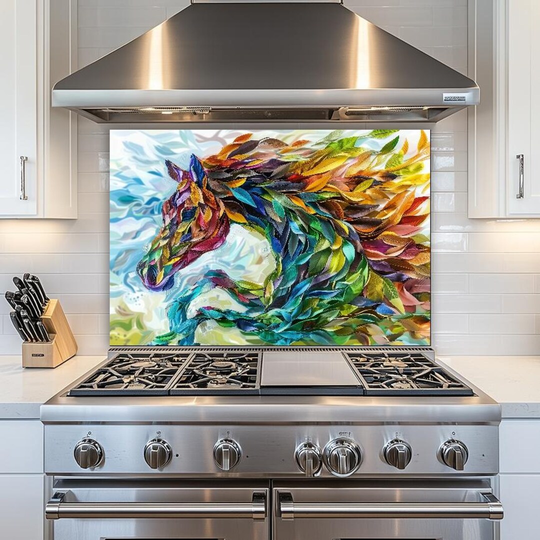 Colorful Horse Art Glass Backsplash, Modern Kitchen Stove Splashback ...